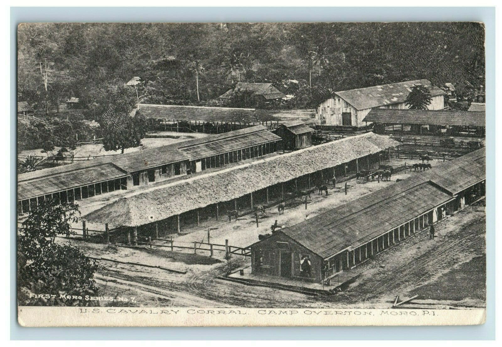 C.1910 US Cavalry Corral Camp Overton, Moro Philippine Islands Postcard ...