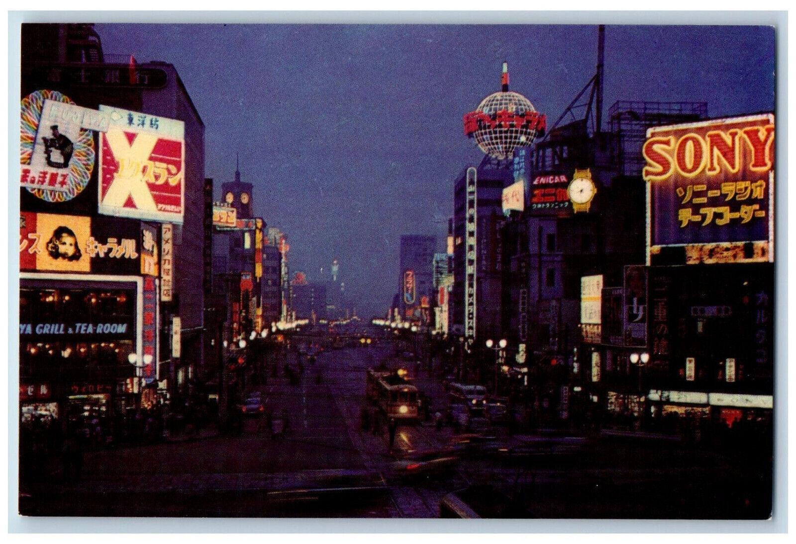 Tokyo Japan Postcard Nocturnal Ginza Street Business Lighted Signs ...