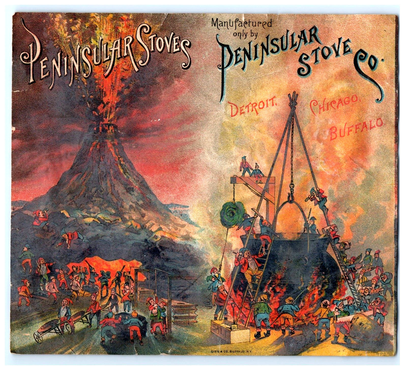 1880s Peninsular Stove Co. Fantasy Pixies Elves Brownies Volcano #6N ...