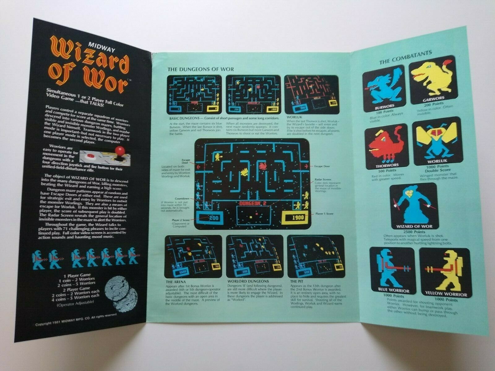Wizard Of Wor Arcade Flyer Original Fold-out Artwork Video Game 1981 ...