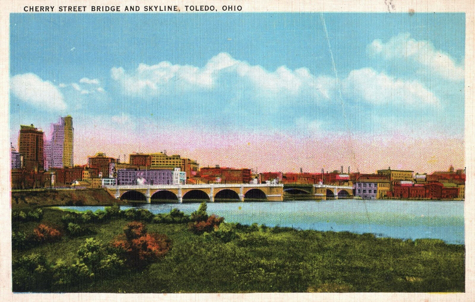 Vintage Postcard Cherry Street Bridge and Skyline at Toledo Ohio C ...