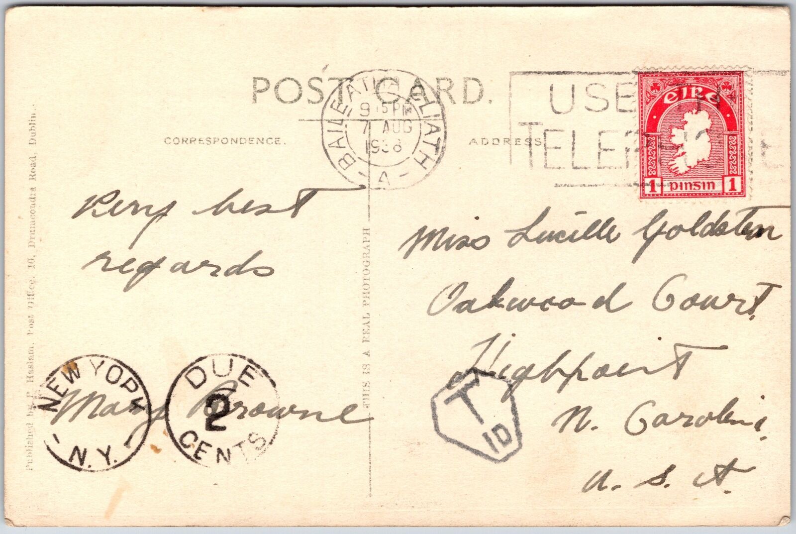 1936 Trinity College Westmoreland Street Dublin Ireland Posted Postcard ...