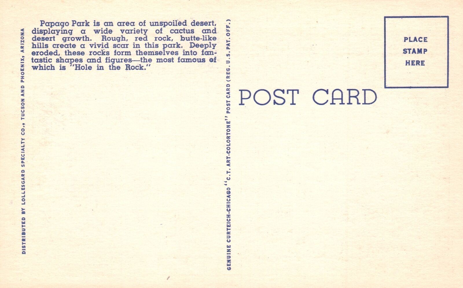 Vintage Postcard Hole in the Rock Papago Park Unspoiled Desert Phoenix ...