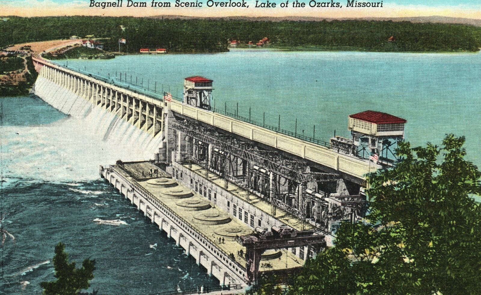 Vintage Postcard 1930's Bagnell Dam Overlook Lake of the Ozarks ...