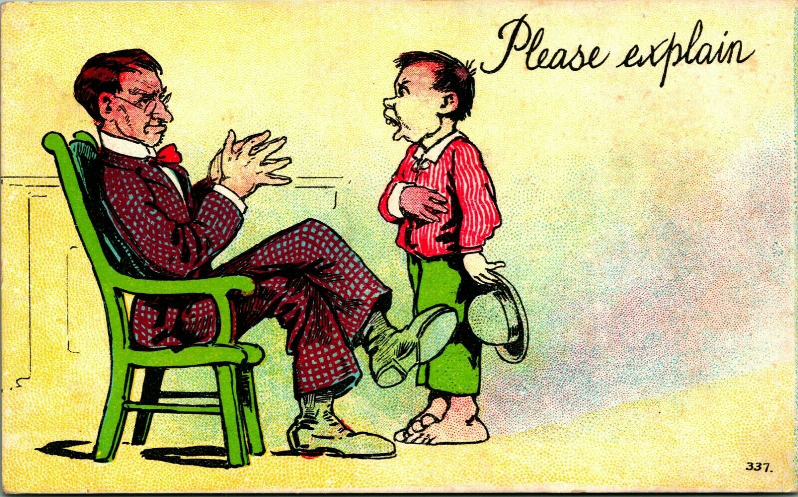Comic Greeting Please Explain 1900s Postcard Unused UNP Child Father ...