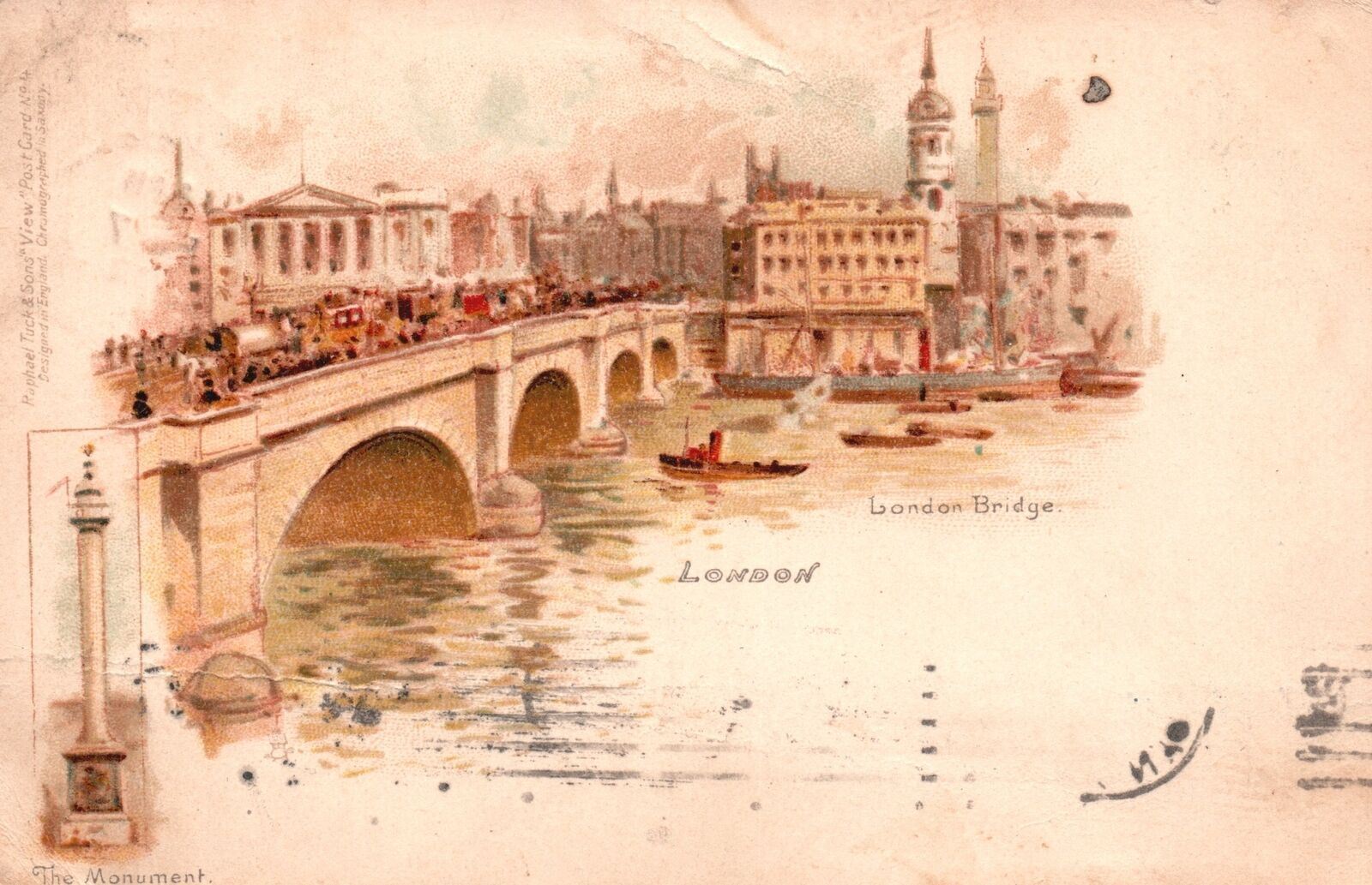 Vintage Postcard 1909 London Bridge & the Monument England Raphael Tuck ...