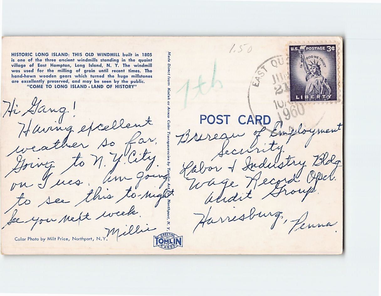 Postcard Historic Long Island: Old Mill New York USA | United States ...
