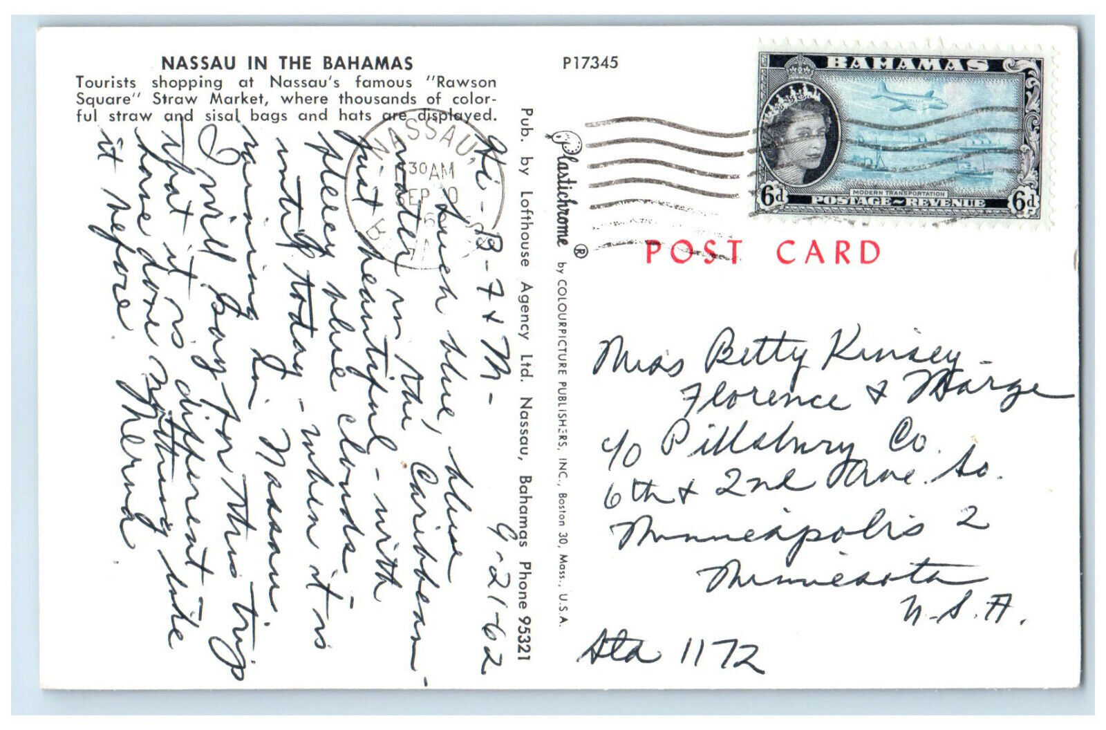 1962 Tourists Shopping at Rawson Square Nassau in the Bahamas Postcard ...