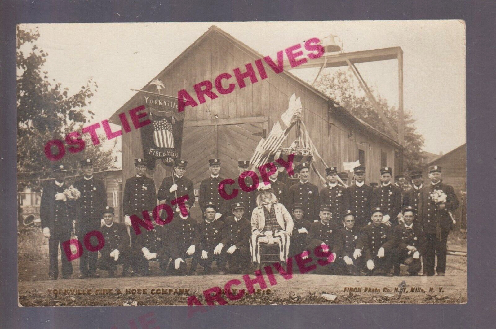 Yorkville NEW YORK RPPC 1912 FIRE DEPARTMENT Firemen UNCLE SAM Flags nr ...