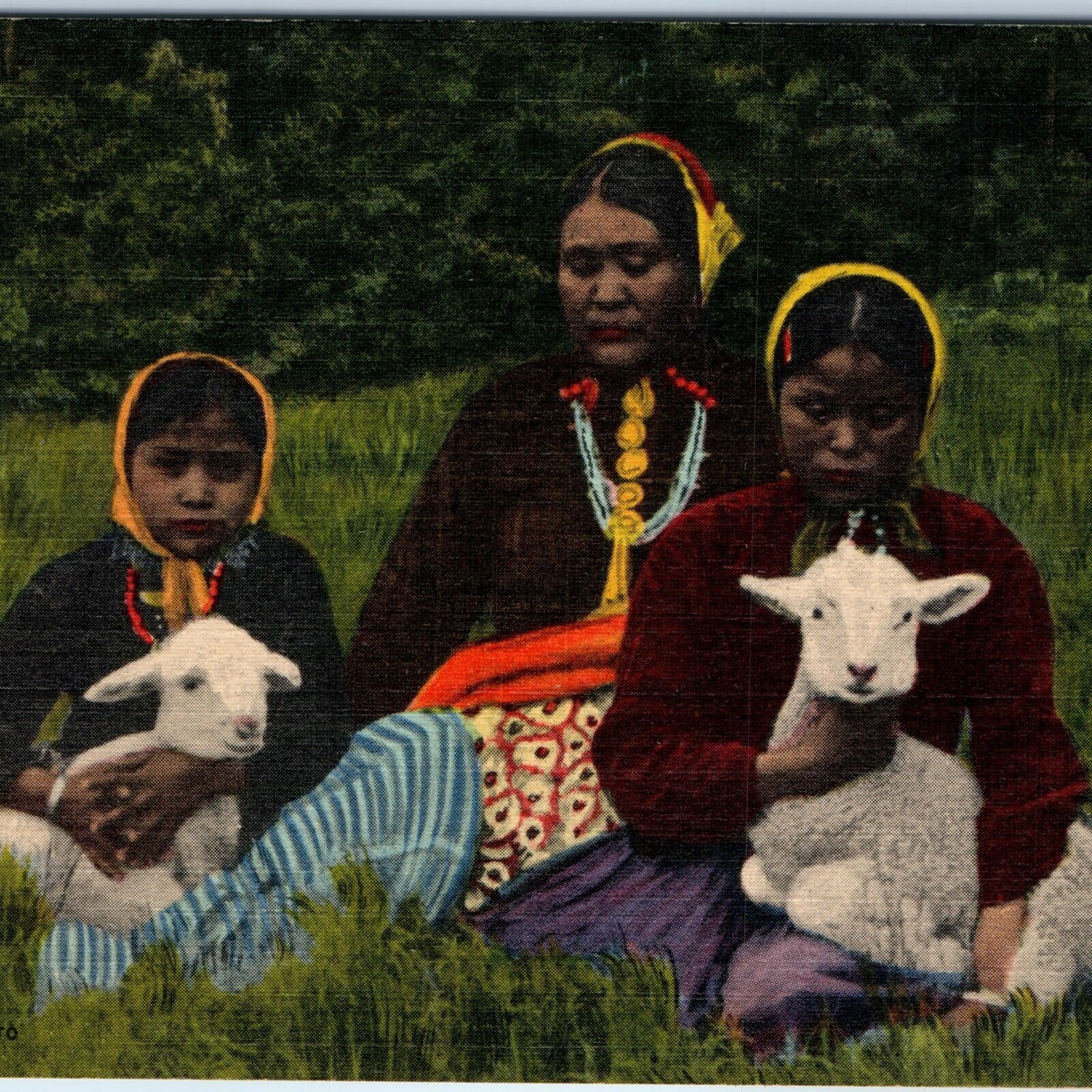 1940s NM Navajo Mother Daughter Pet Lamb Indian Girl Barnes Carlin ...