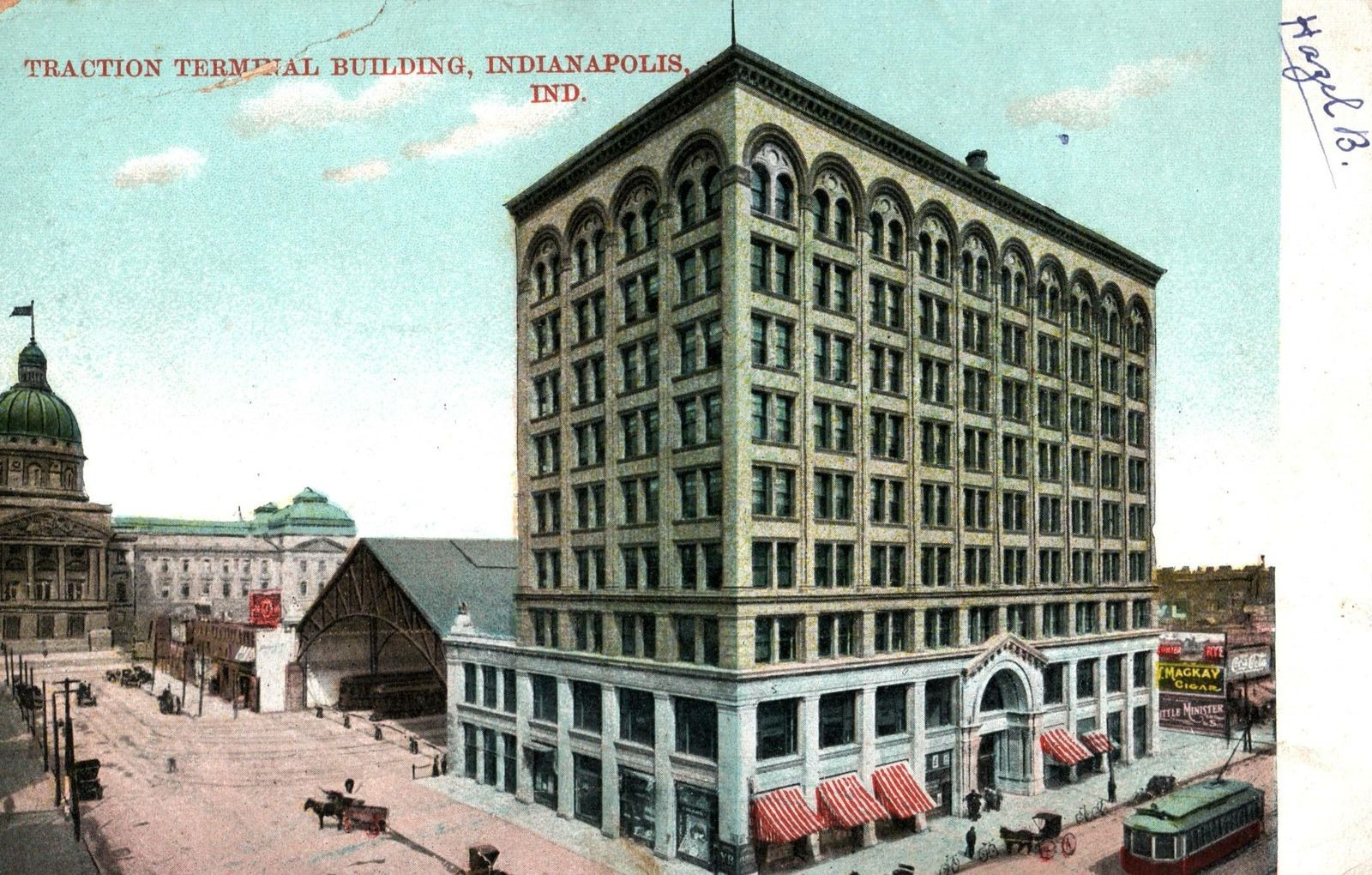 Vintage Postcard Street Scene at Traction Terminal Building ...