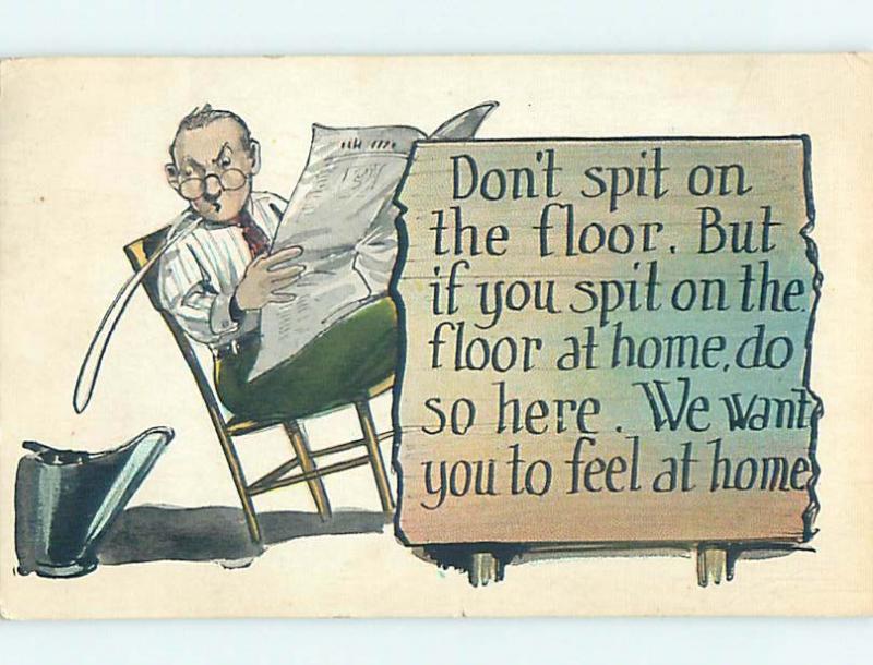 Pre-Linen Comic MAN Spits Into Spittoon Spit Bucket Hl2635 | Topics ...