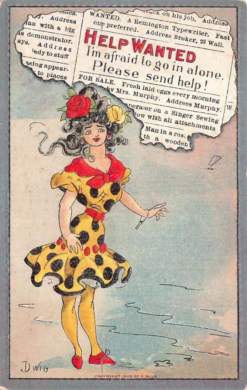 Woman Beach Remington Typewriter Help Wanted Artist Signed Dwig Comic Postcard | Asia & Middle ...