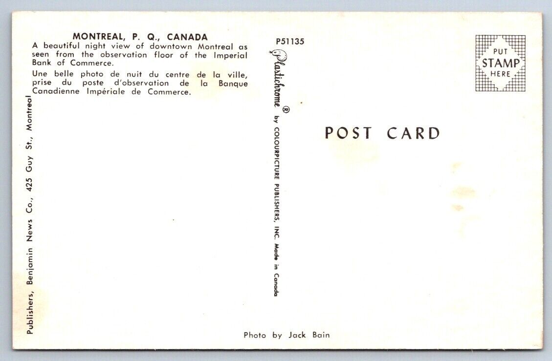 Montreal Quebec Canada Aerial Night View From CIBC Building, Vintage ...