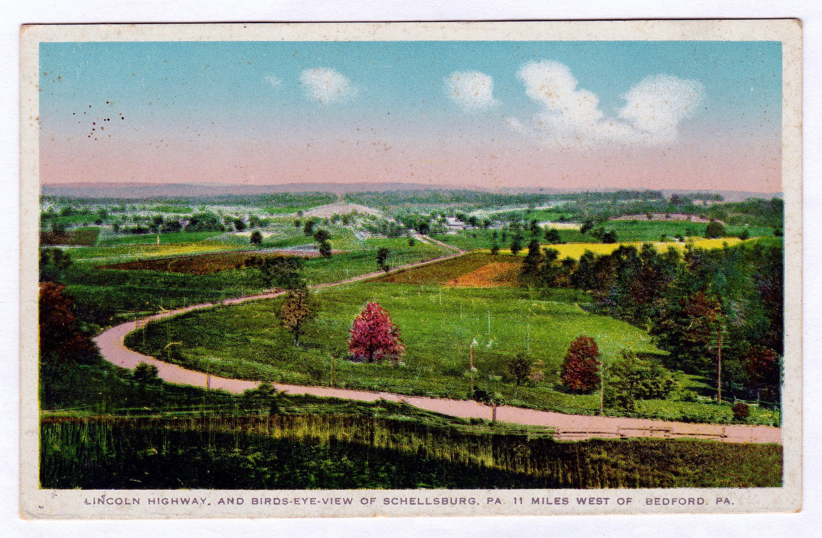 1915-1930 Lincoln Highway Birds-Eye View Schellsburg PA West of Bedford ...