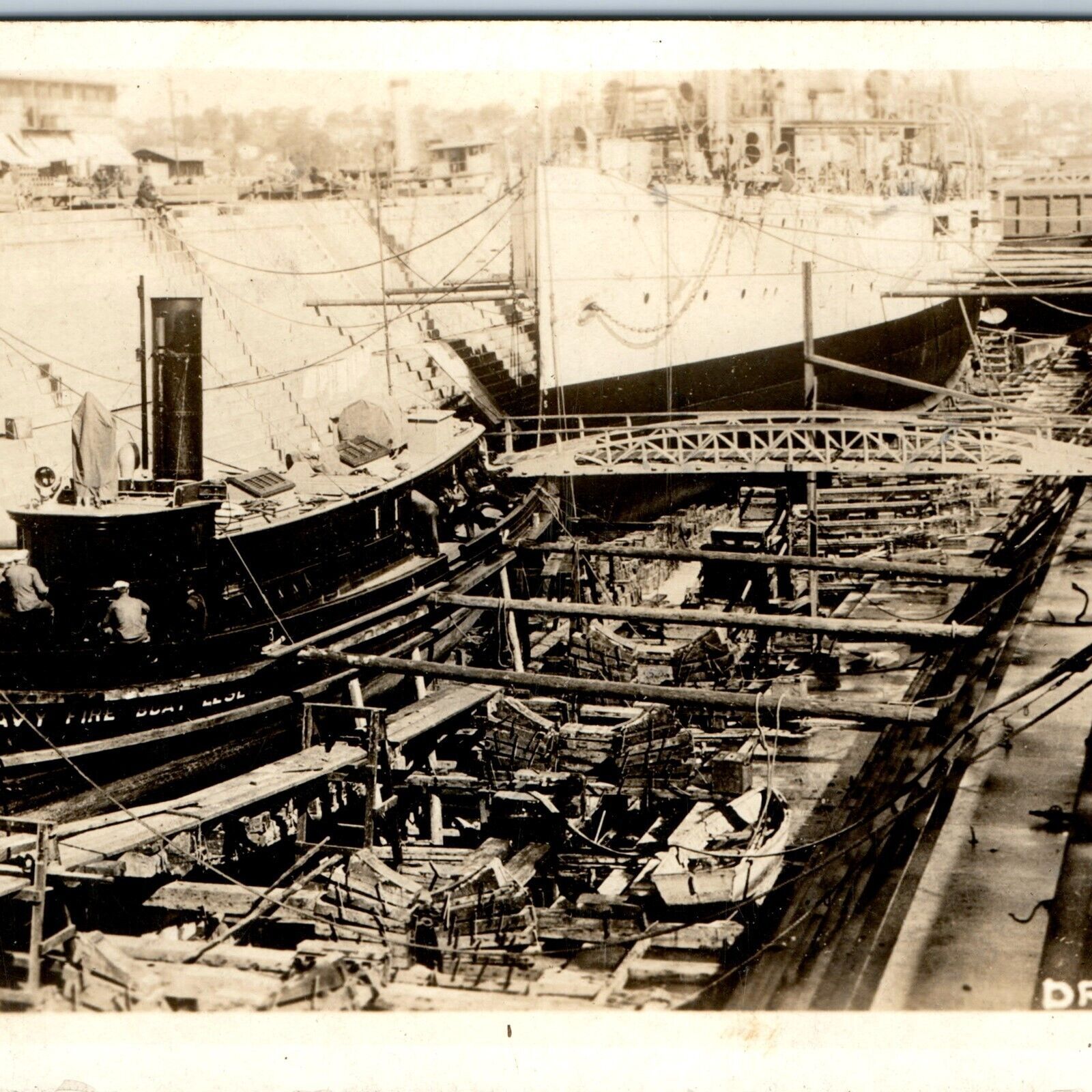 c1910s Mare Island, CA RPPC Navy Dry Dock Fire Boat Leslie Steamer ...