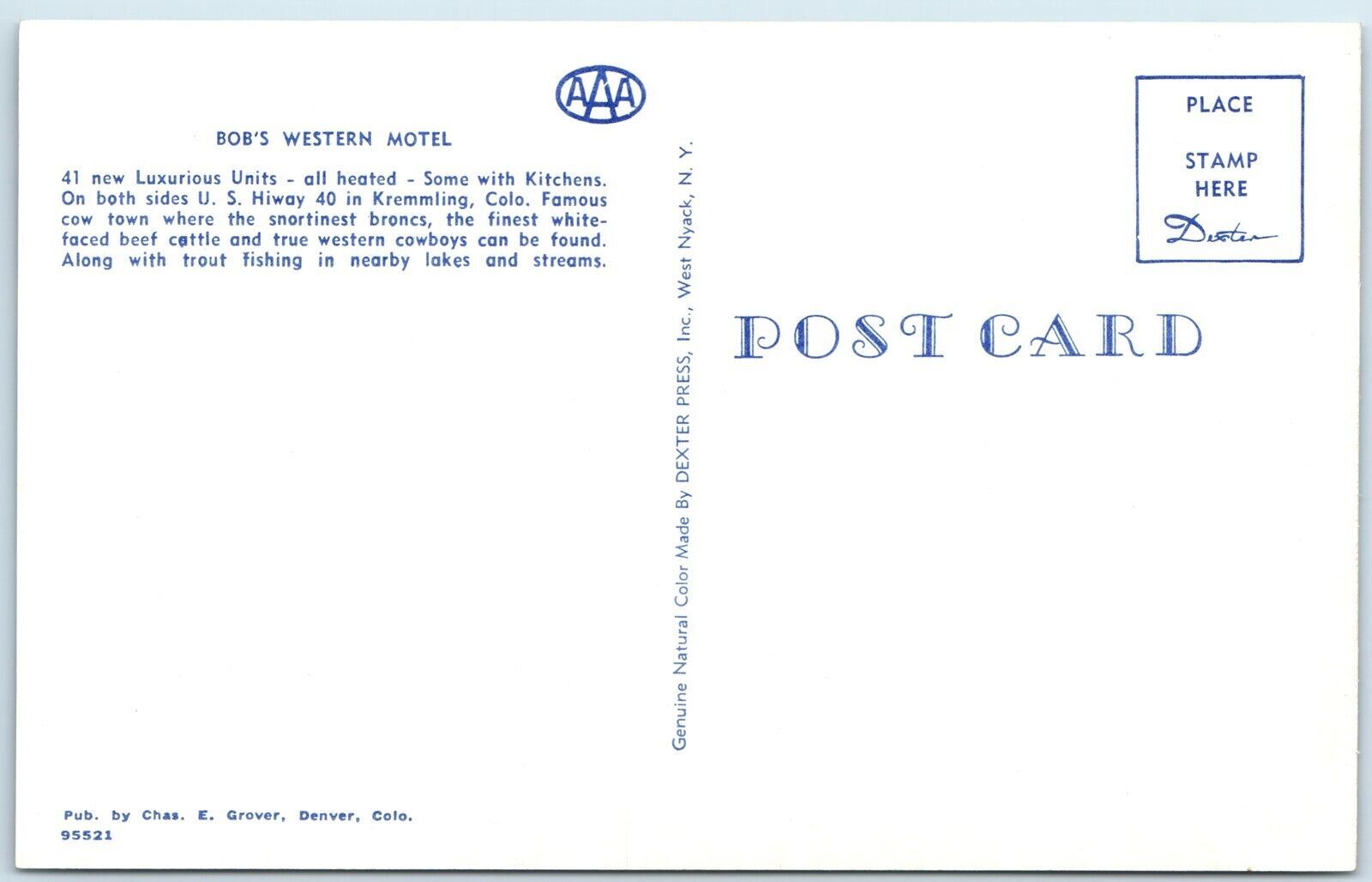 1956 Kremmling, Colo. Bob's Western Motel AAA Motor Lodge Credit Sign ...