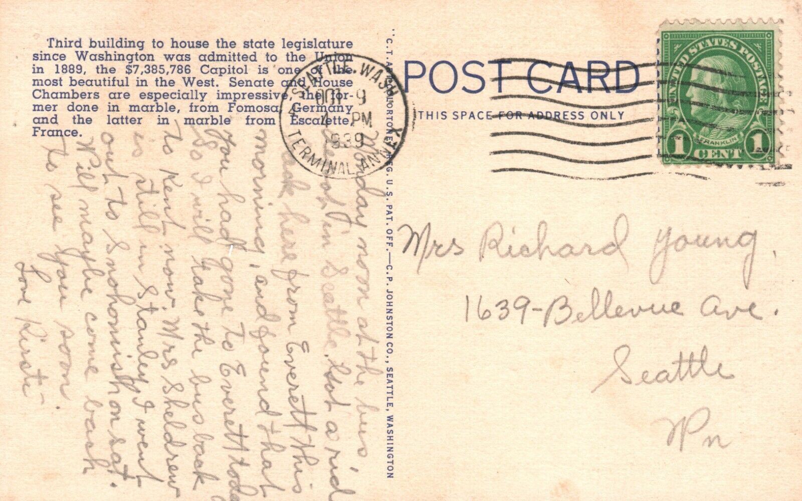 Vintage Postcard 1939 Washington State Capital Building Olympia ...