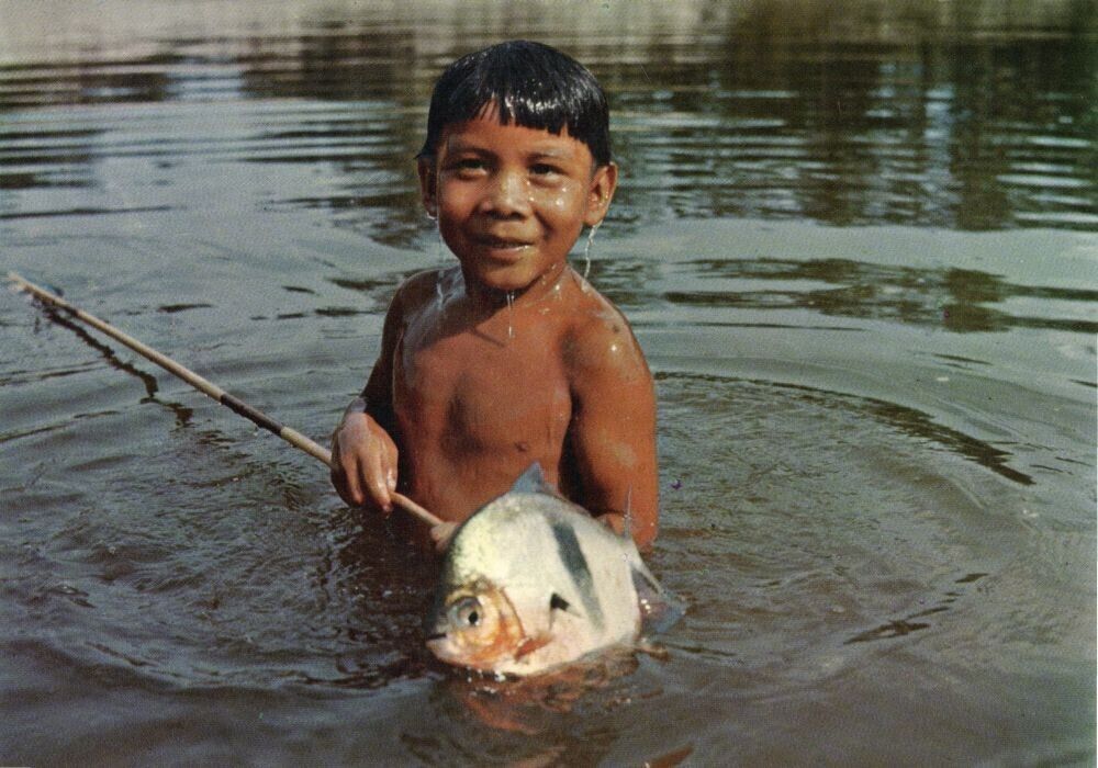 brazil, Xingu Native Indians, Cocoti, Laualapiti Boy Fishing (1980s ...