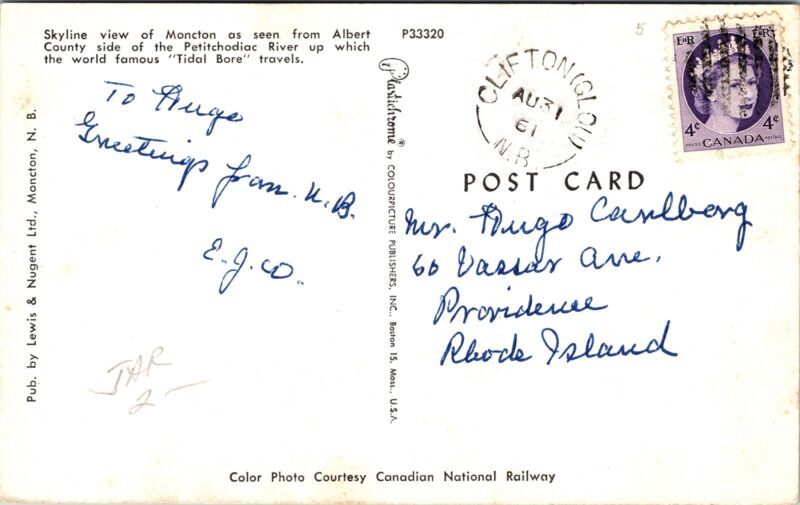 Skyline View Moncton Albert County Petitchodiac River Bridge Postcard ...