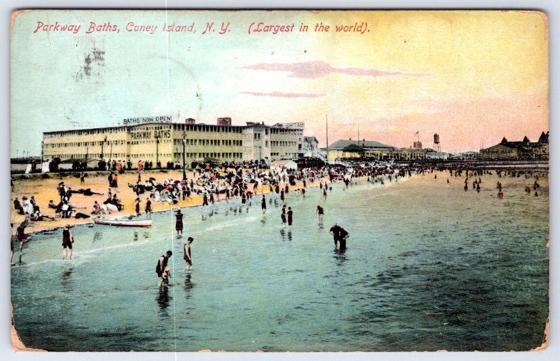 1910 Parkway Baths Largest in the World Coney Island NY American News ...