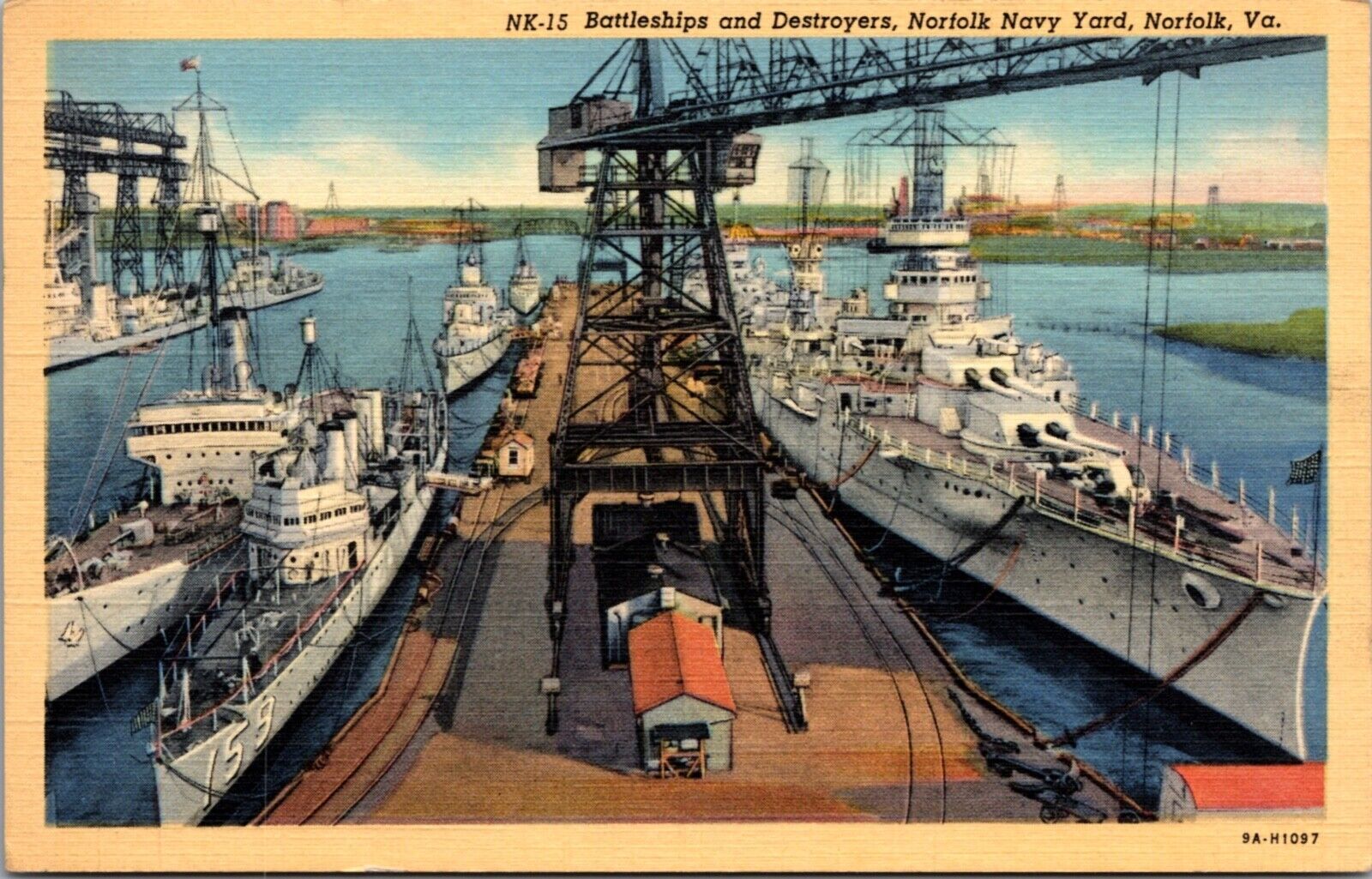 Linen Postcard Battleships and Destroyers Norfolk Navy Yard in Norfolk ...