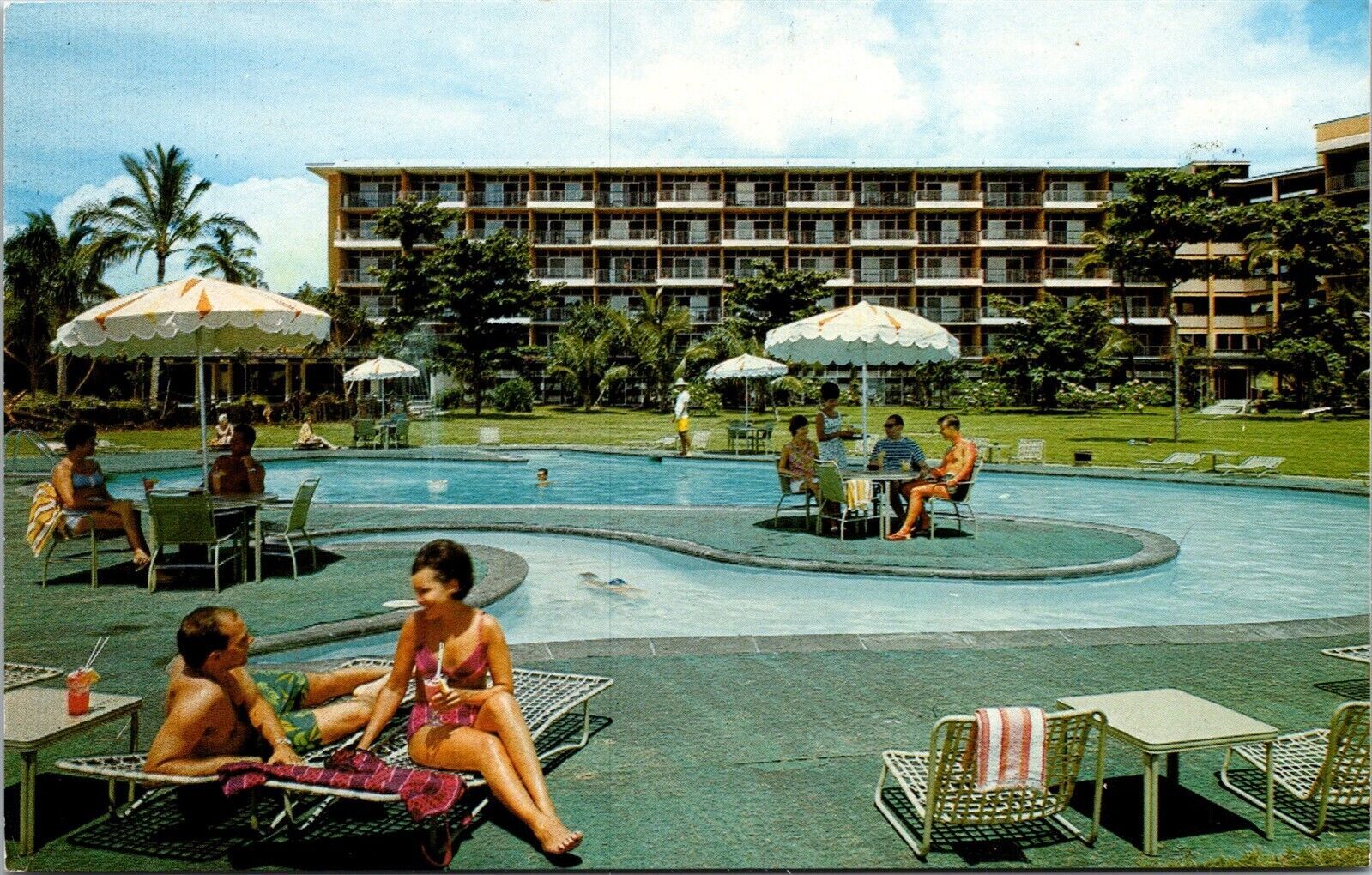 Vtg Maui Hawaii HI Kaanapali Beach Hotel Pool Side View Postcard ...
