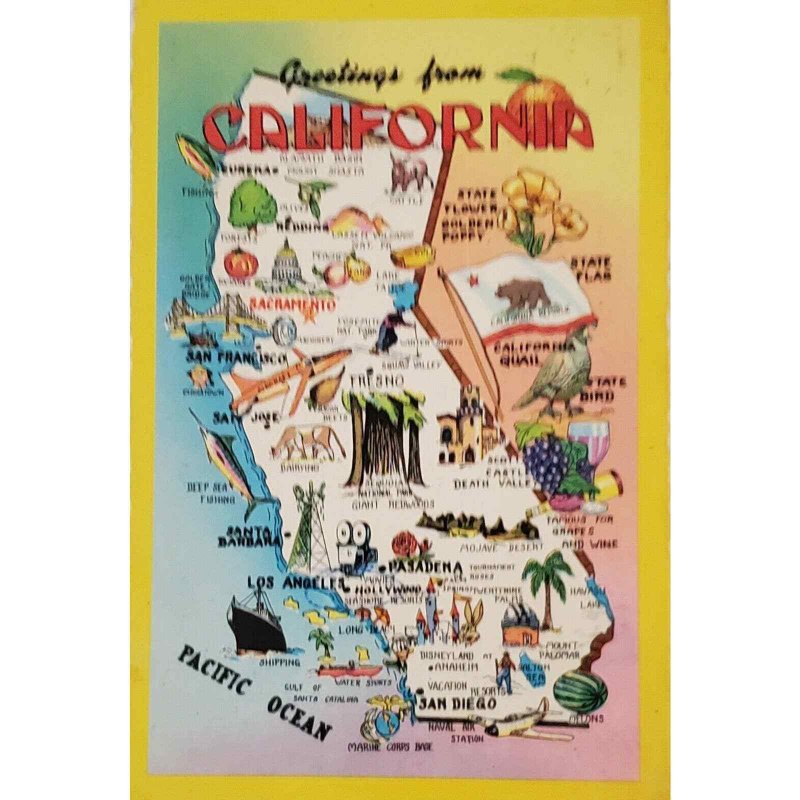 California Map Greetings Points of Interest Postcard Posted 1980 ...