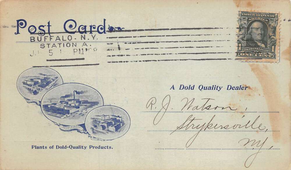 Buffalo New York Dold Packing Co Receipt Postal Vintage Postcard ...