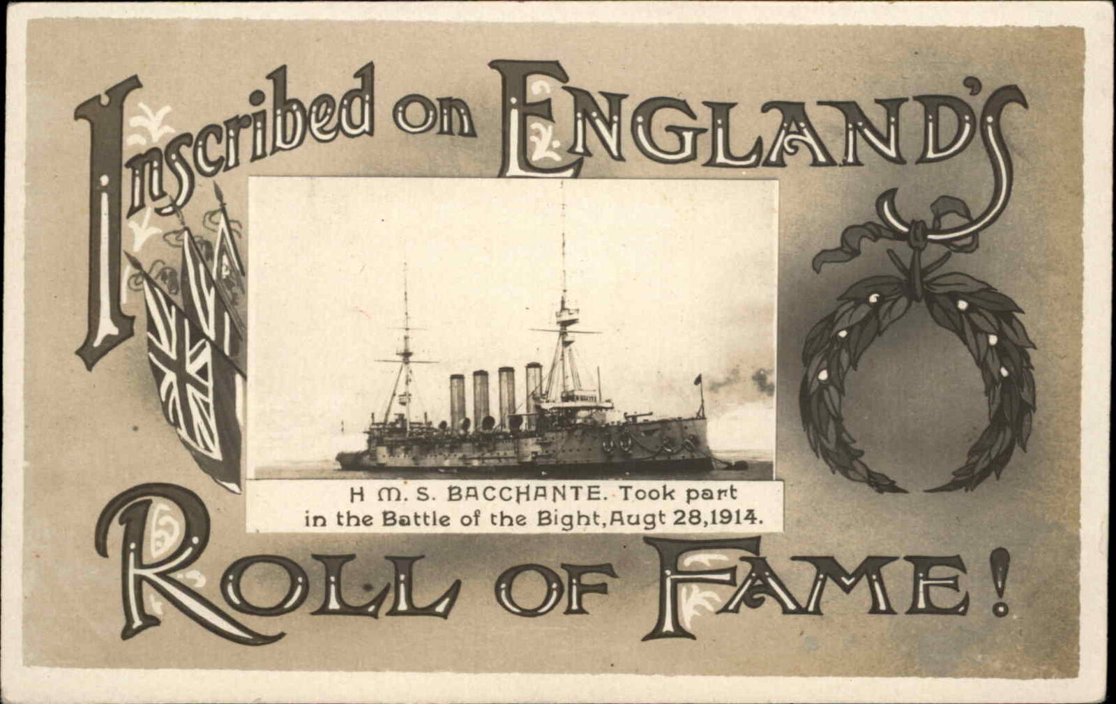 Battleship Ship British Navy Roll of Fame HMS Bacchante c1915 Real ...
