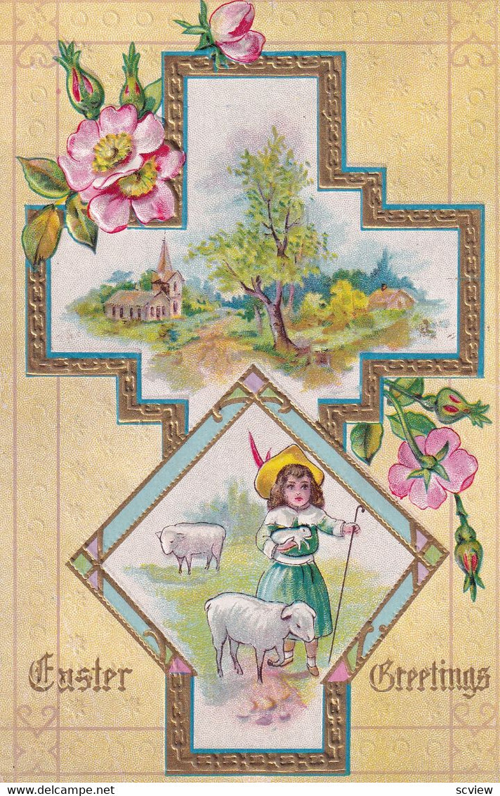 EASTER, 1900-1910s; "Easter Greetings", Sheep, Gold Cross | Topics ...