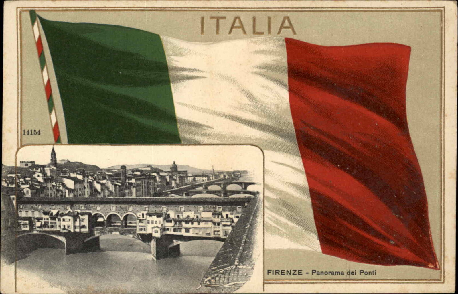 Firenze Florence Italia Panorama dei Ponti Italian Flag c1910 Vintage ...