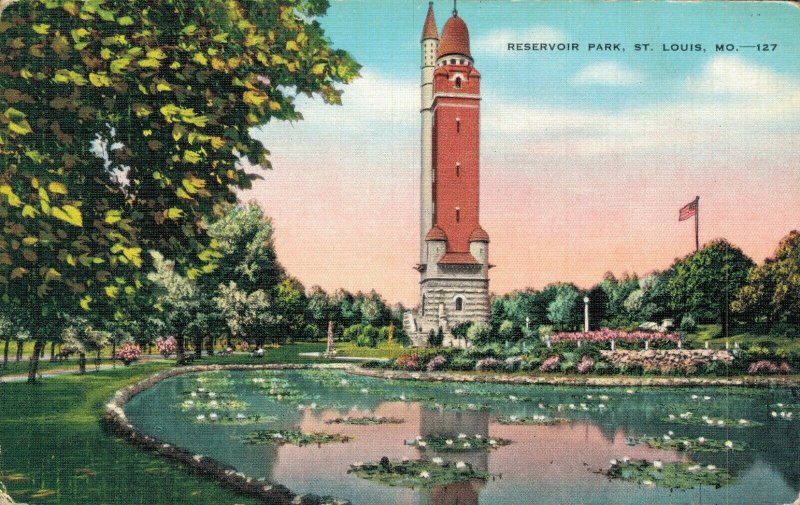 USA St. Louis Reservoir Park Saint Louis Missouri Linen Postcard 07.46 ...