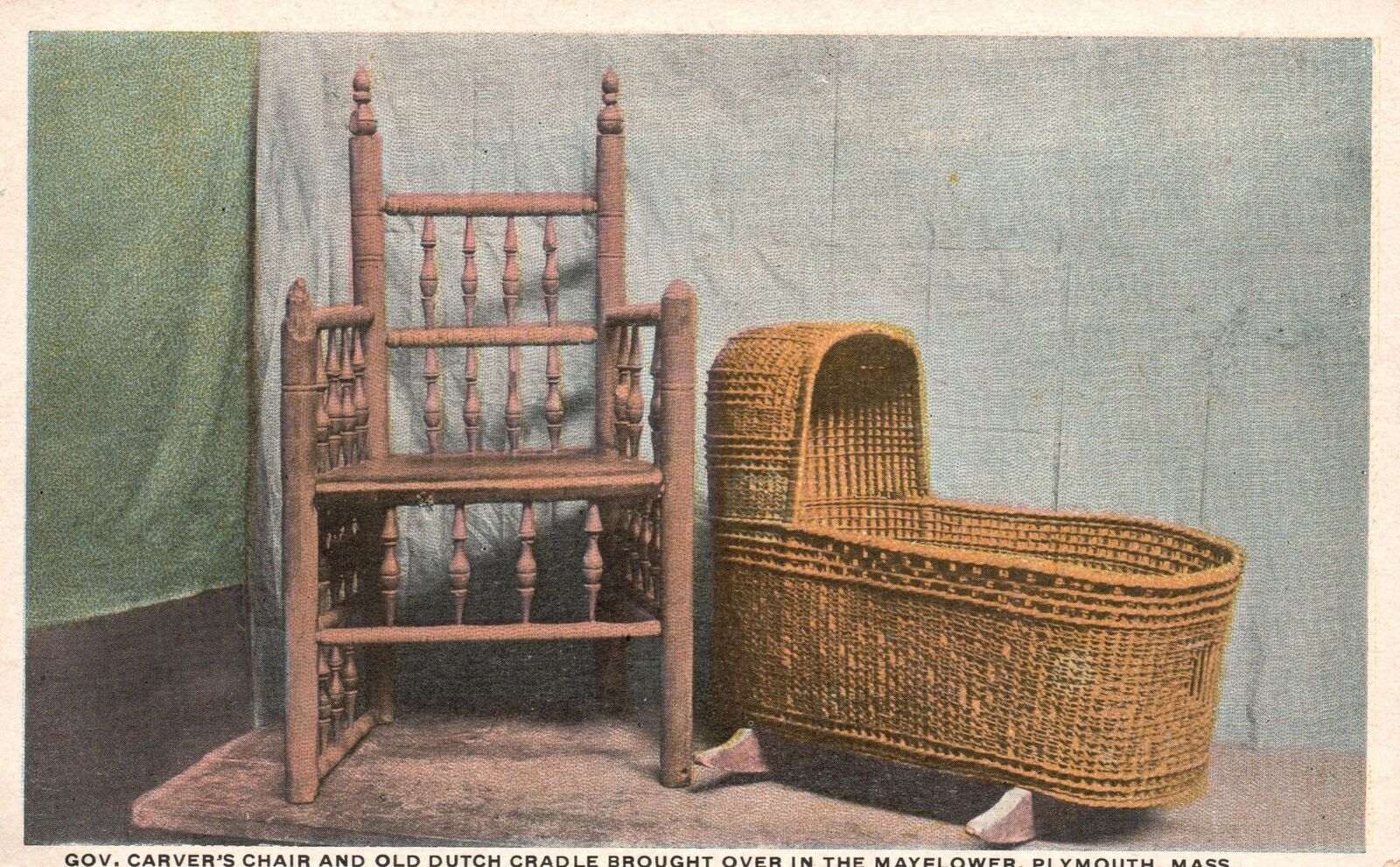 Vintage Postcard Gov. Carver's Chair Old Dutch Cradle Mayflower ...