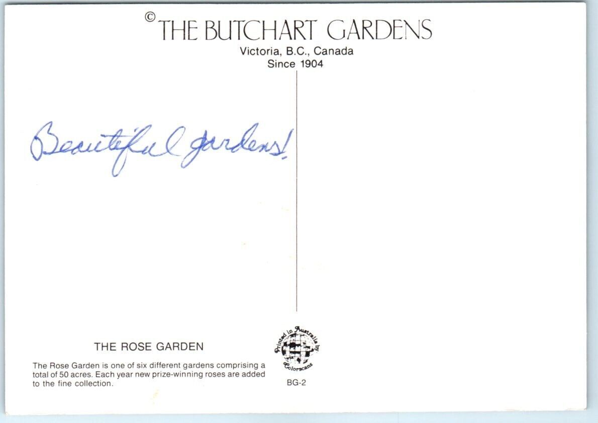 Postcard - The Rose Garden, The Butchart Gardens - Victoria, Canada ...