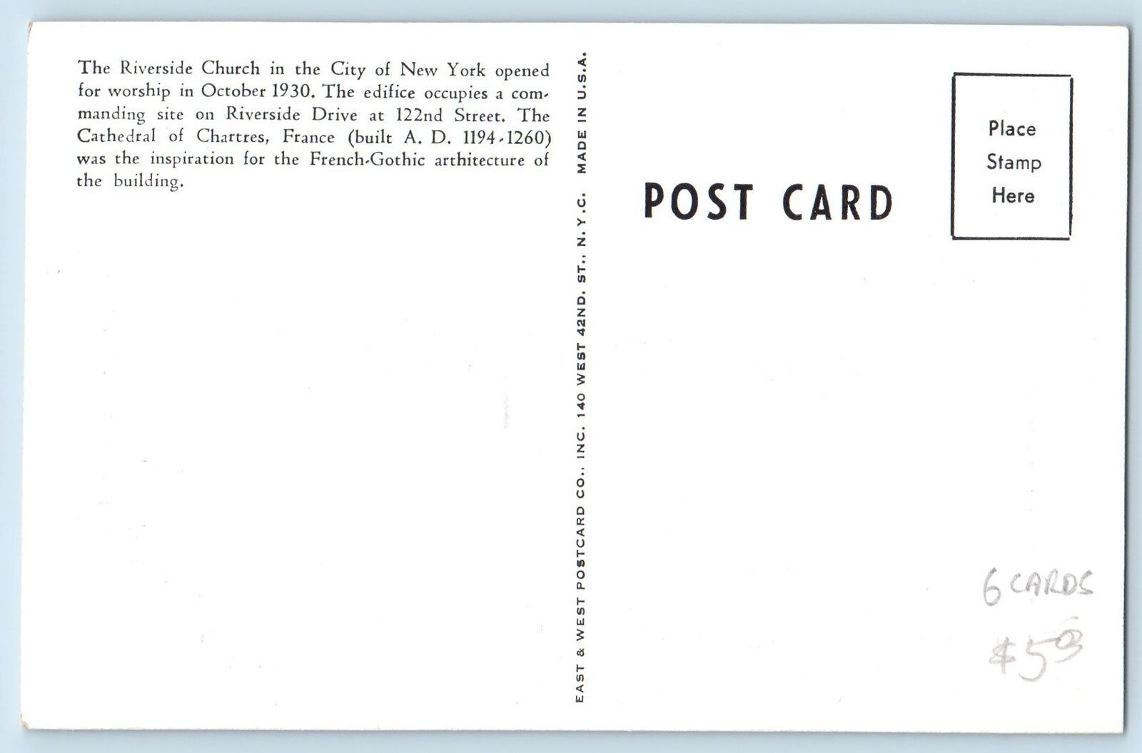 New York City New York NY Postcard The Riverside Church Reading Desk ...