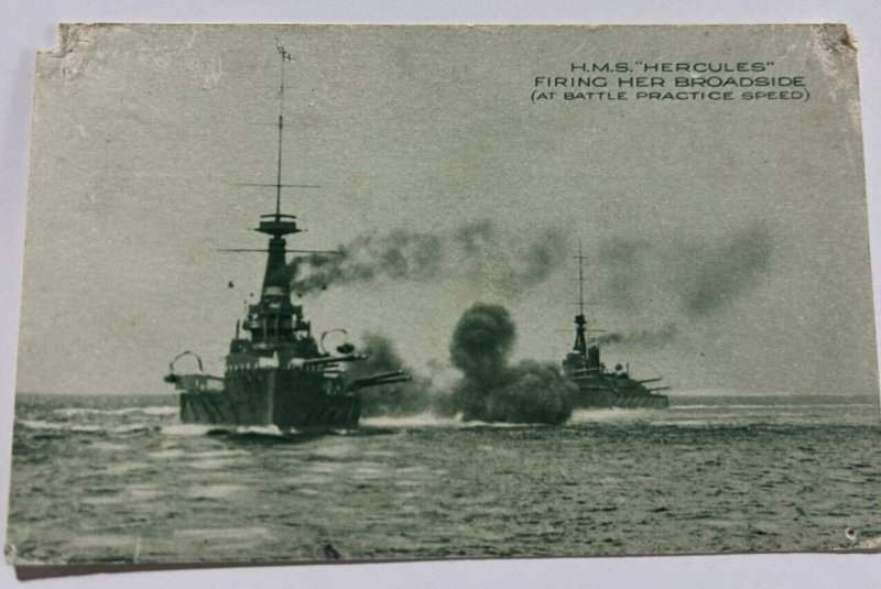 British Royal Navy HMS Hercules Firing Broadside Guns RPPC c.1910s WWI ...