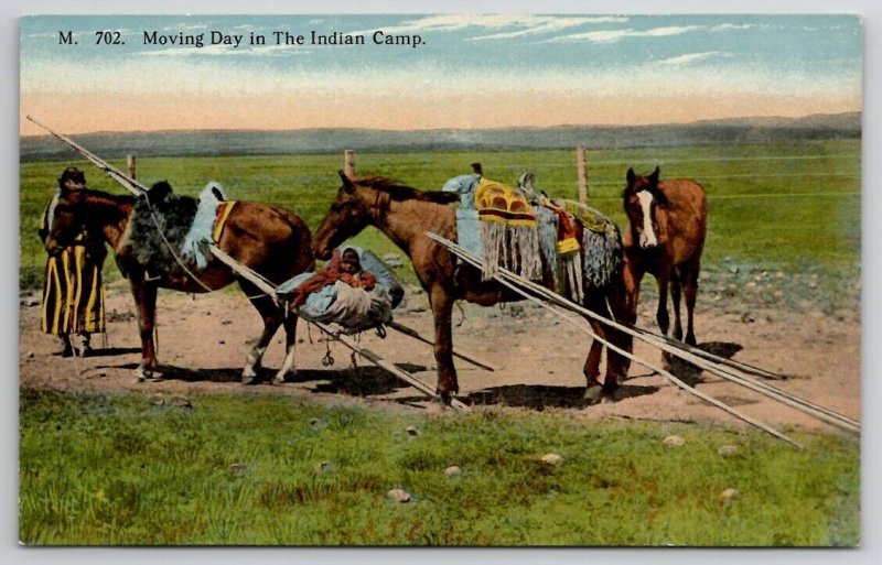 MT Native Americans Moving Day In The Indian Camp Montana Postcard X22 ...