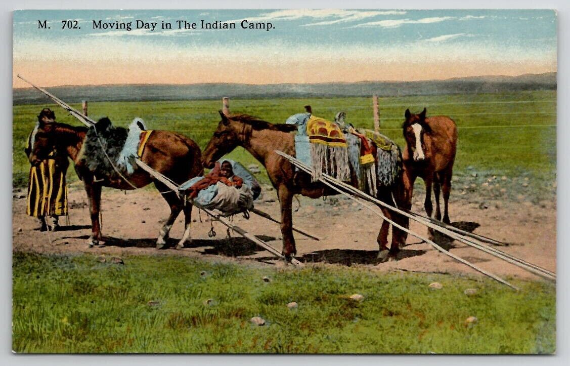 MT Native Americans Moving Day In The Indian Camp Montana Postcard X22 ...