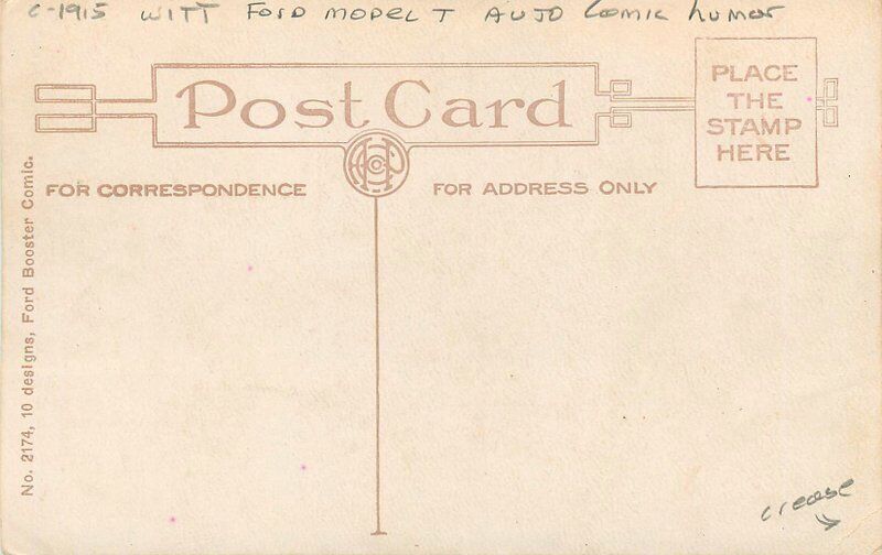 Witt Ford Model T Auto Comic humor C-1915 #2174 Postcard 22-5774 ...