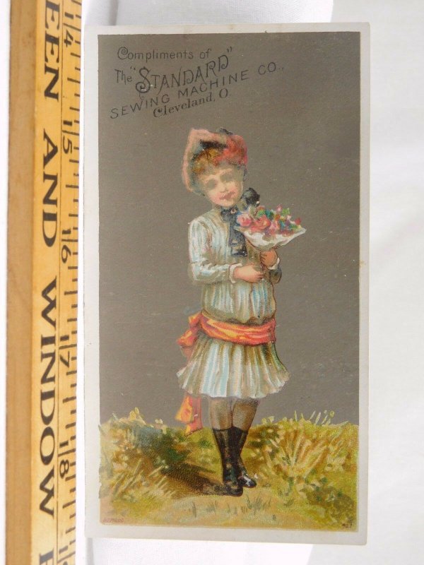 Victorian Trade Card Standard Sewing Machine Co Cute Girl Bouquet Of ...
