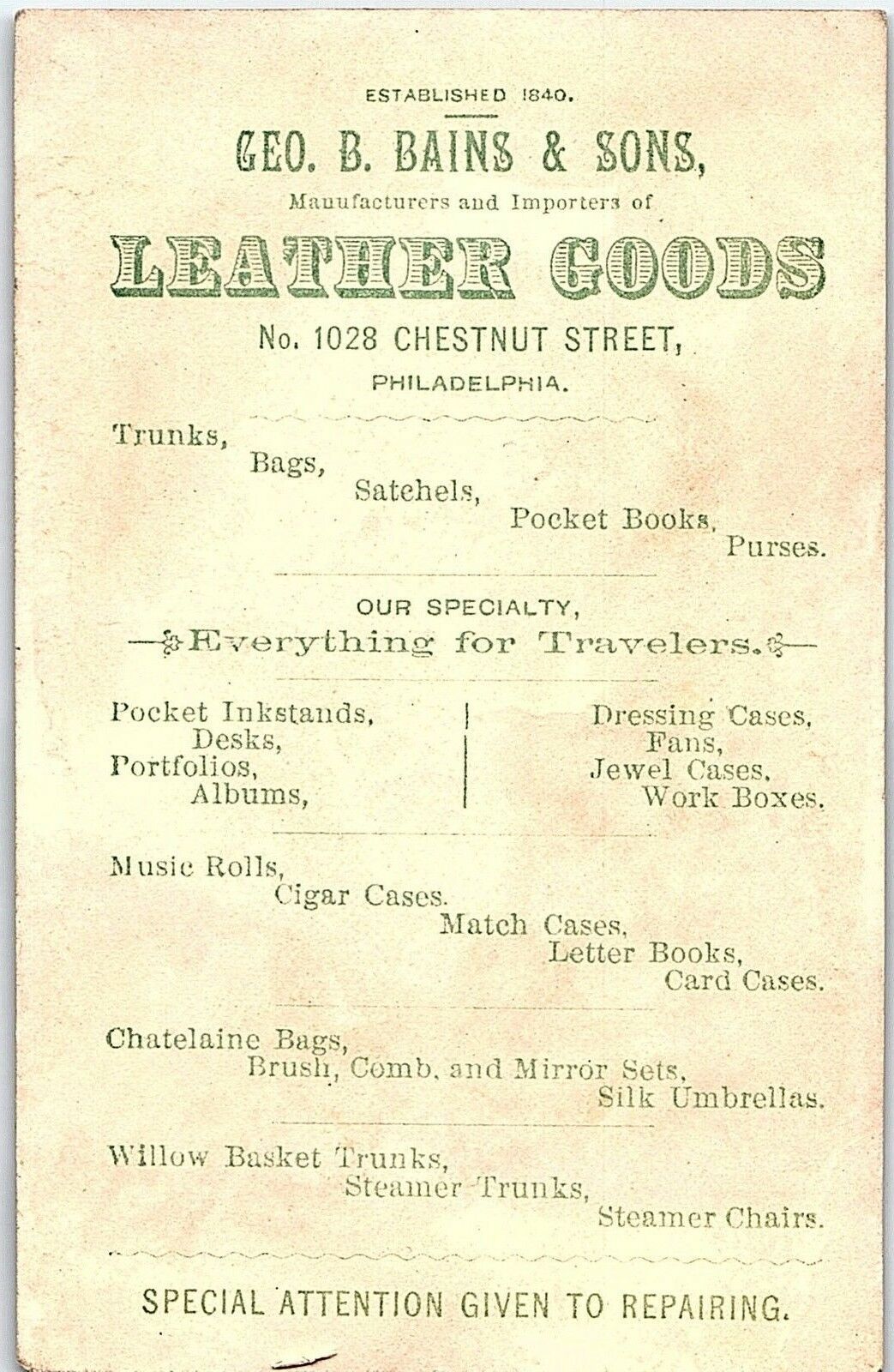 1880s George B. Bains Leather Goods Lily Of The Valley Victorian Trade Card P128 | Ephemera ...