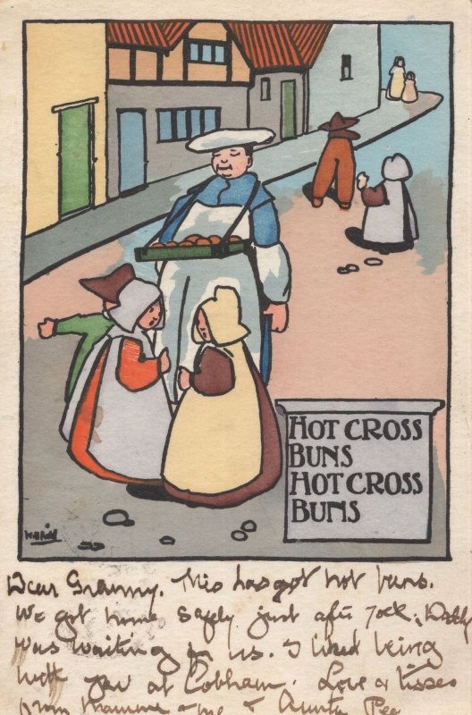 Hot Cross Buns Old 1903 Childrens Bakery Bakers Lady Comic Postcard ...
