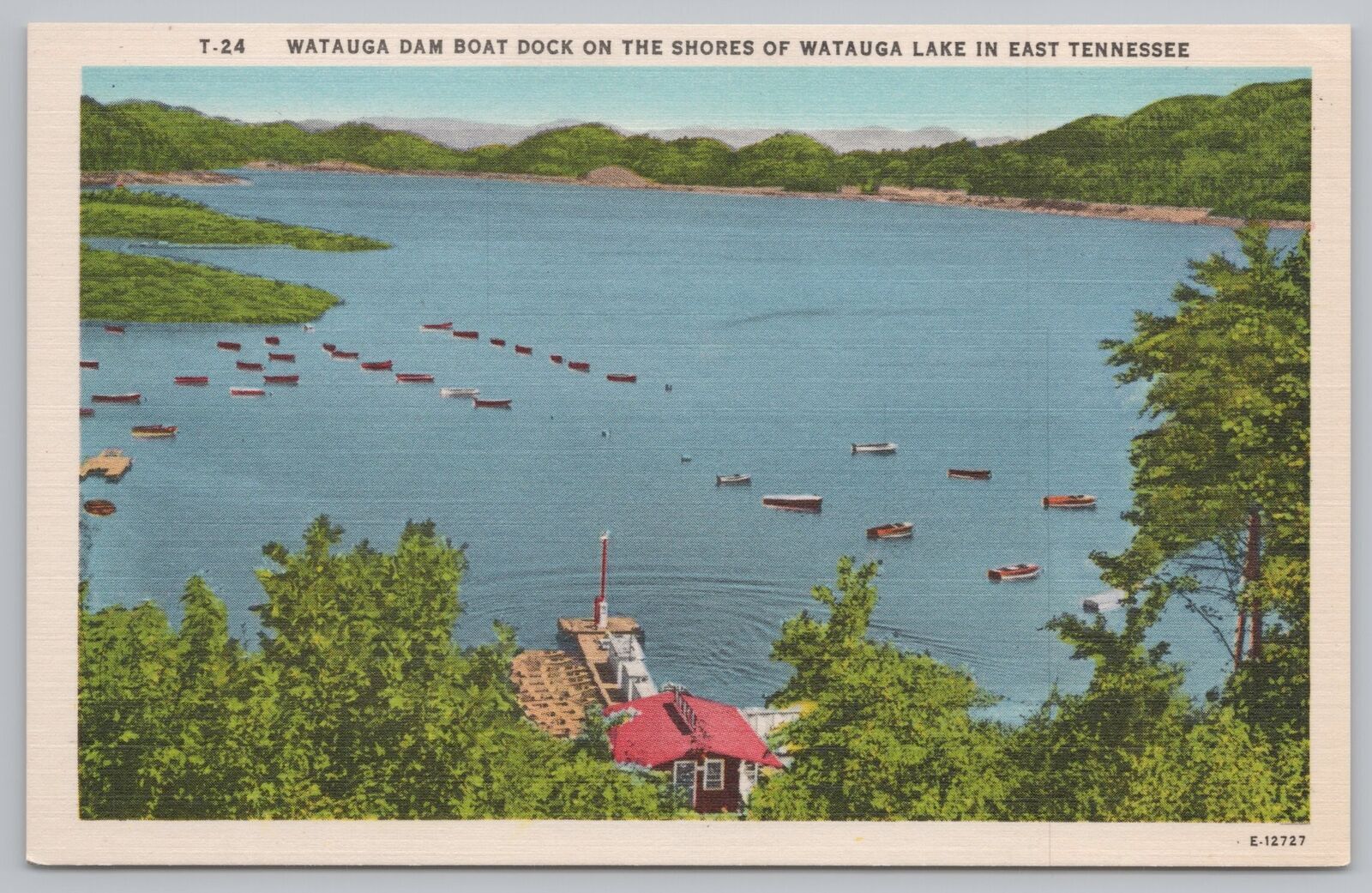 Linen~Tennessee~Shores of Watauga Lake~Watauga Dam Boat Dock~Vintage PC ...