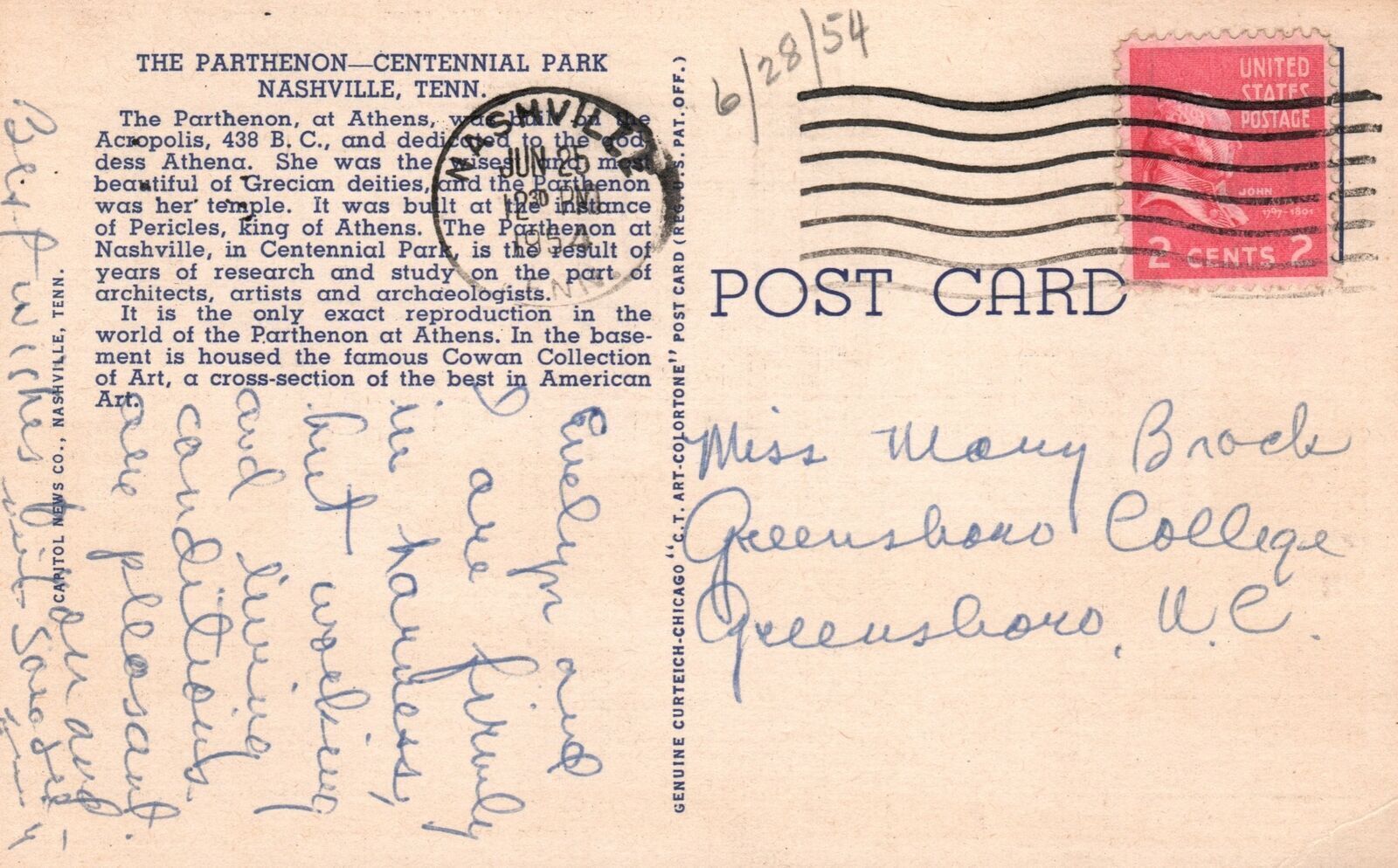 Vintage Postcard 1954 The Parthenon Centennial Park Monument Nashville ...