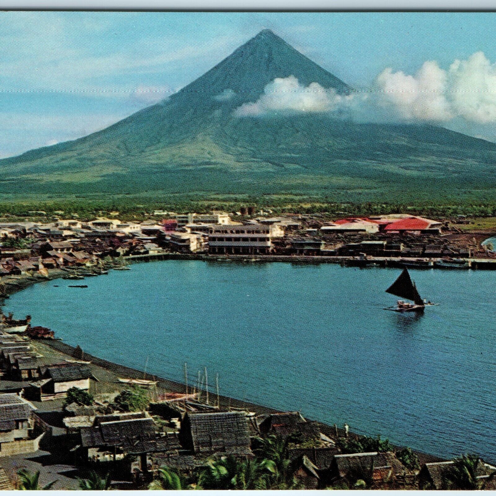 1961 Legaspi, PI Aerial Shanty Town Mayon Volcano Pan American World ...
