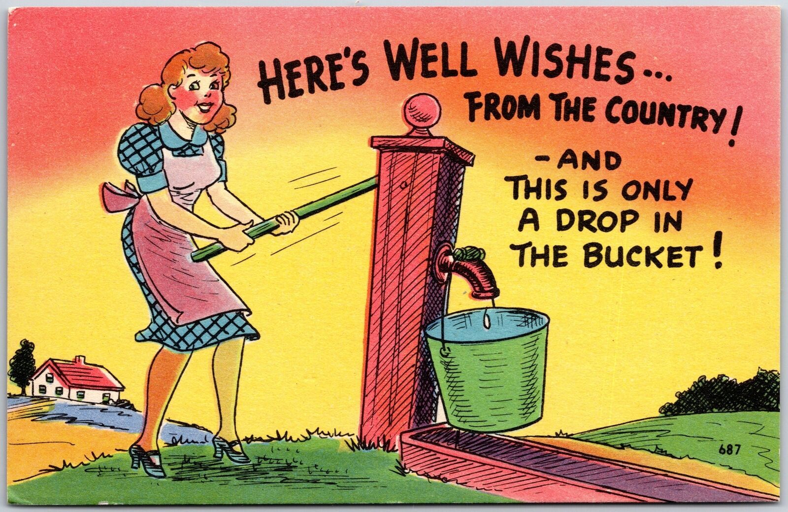 Lady Fetching From The Well For A Pail Of Water Comic Card Postcard ...