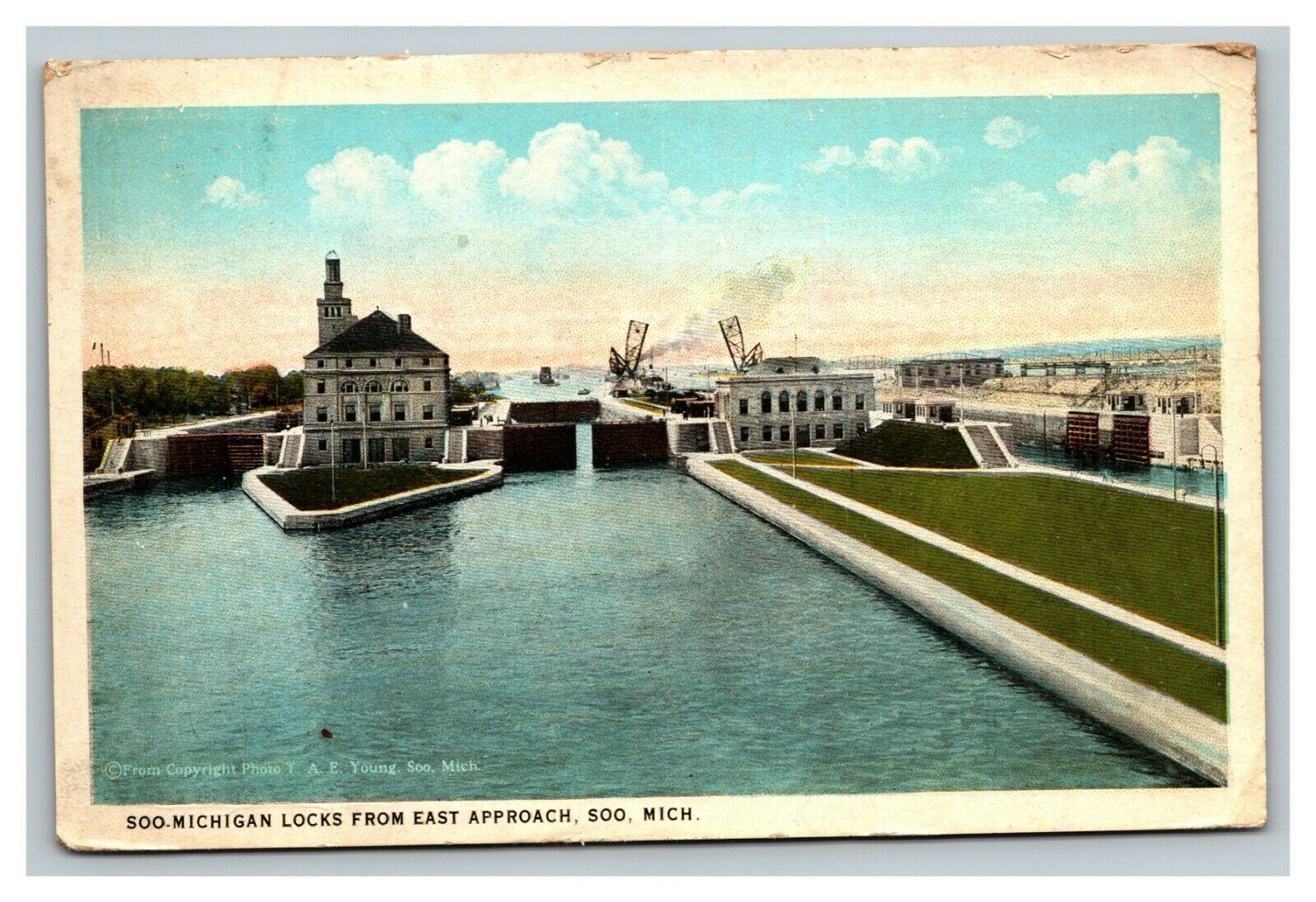 Vintage 1926 Colorized Photo Postcard Locks East Approach Soo Michigan ...