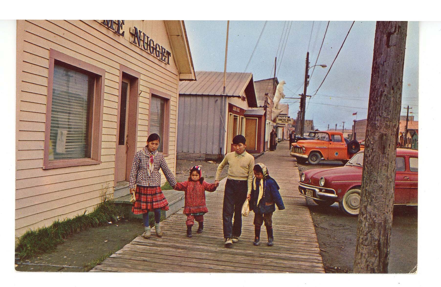 AK - Nome. Main Street Scene with Eskimo Children on Wooden Sidewalk ...