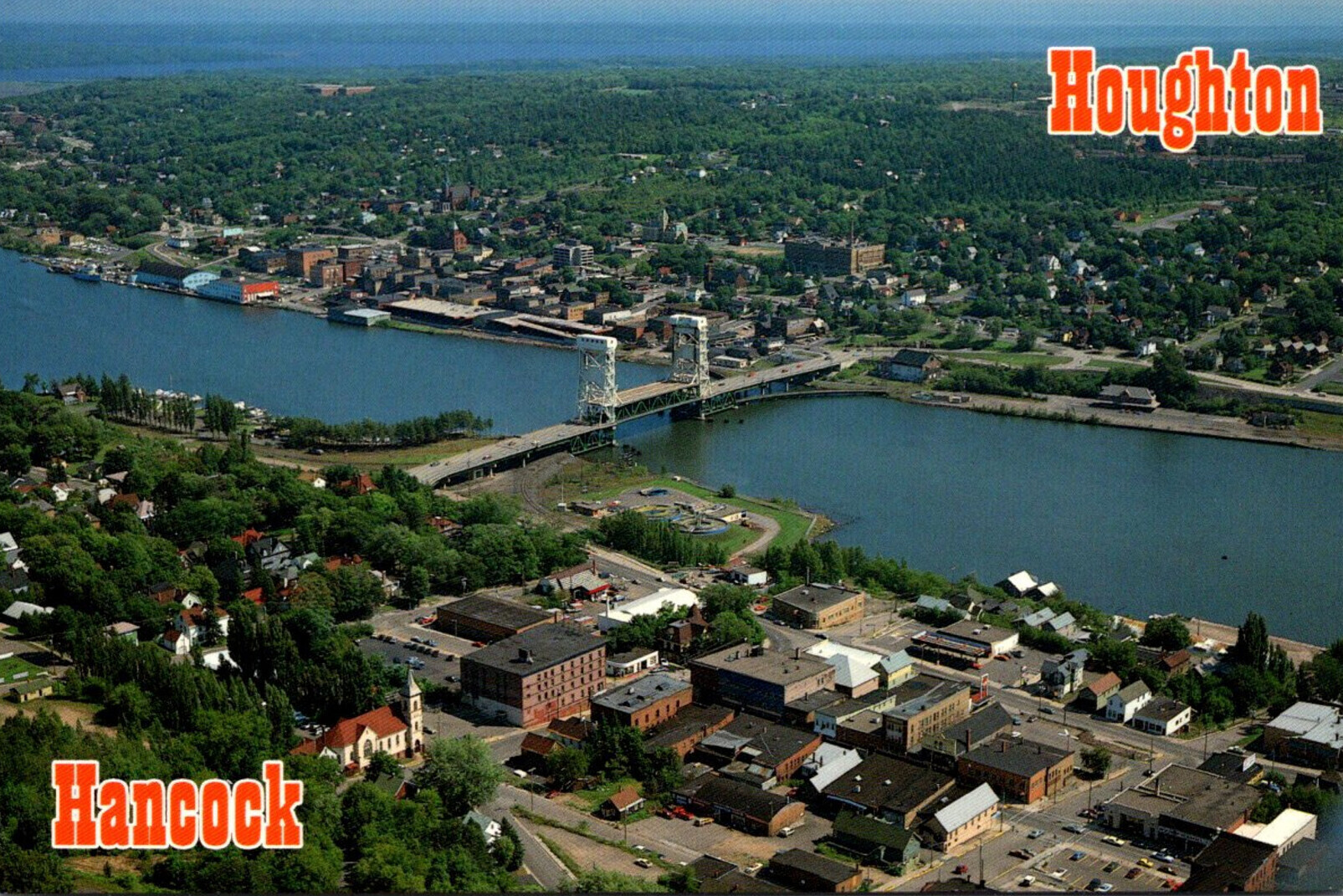 Michigan Hancock In Foreground Portage Ship Canal and Houghton In ...